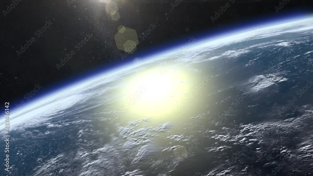 Earth from space. Stars twinkle. The earth slowly rotates. The horizon ...