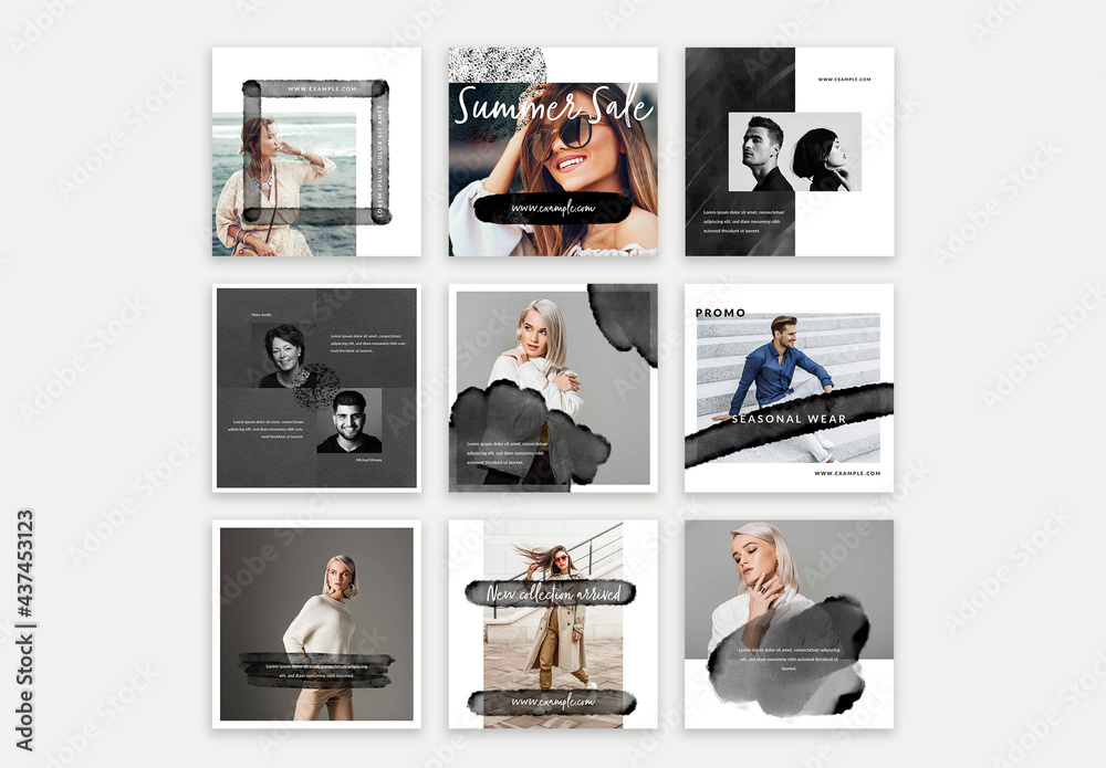 Social Layouts with Yellow and Black Accents Stock Template | Adobe Stock