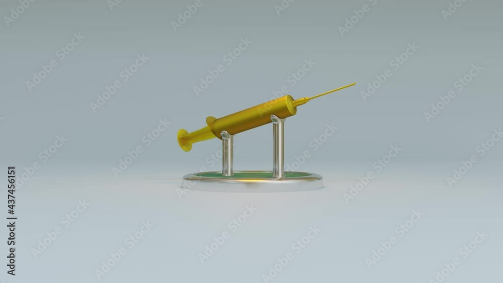 a three-dimensional model of a golden disposable syringe on an ...