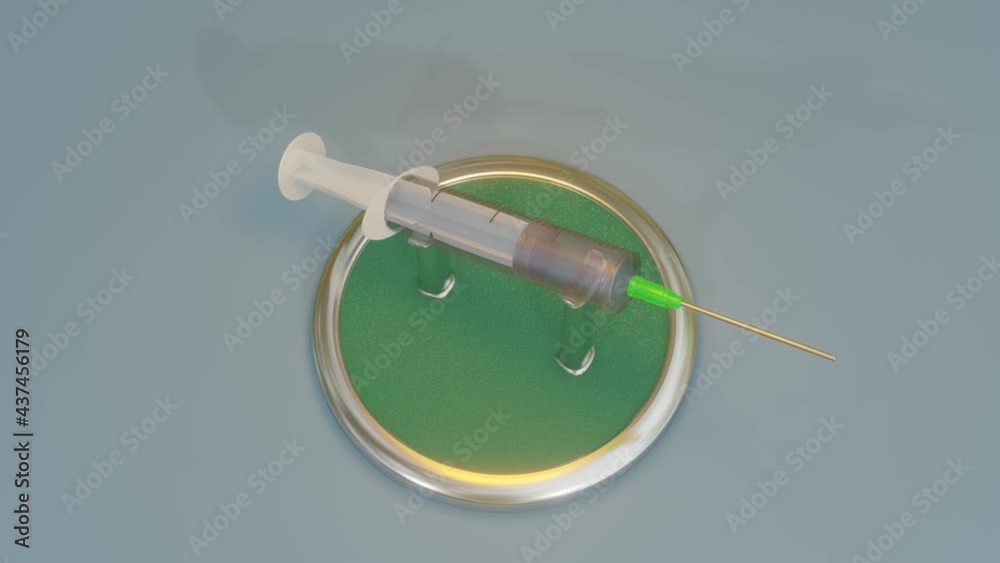 a three-dimensional model of a disposable syringe on an exhibition ...