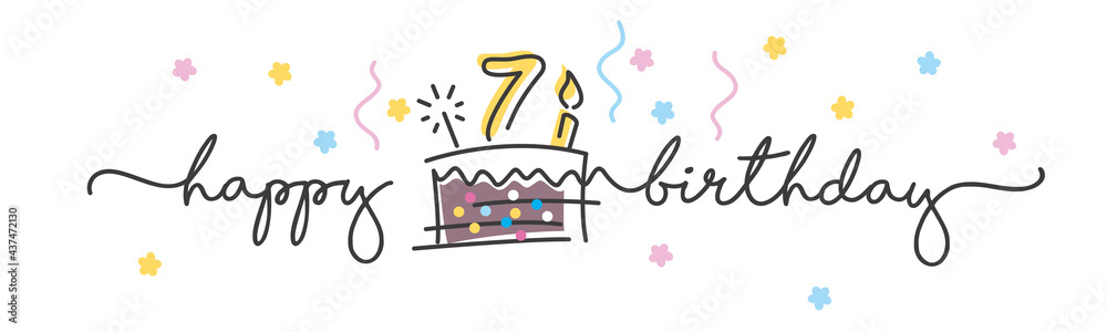 7th Birthday handwritten typography lettering Greeting card with ...