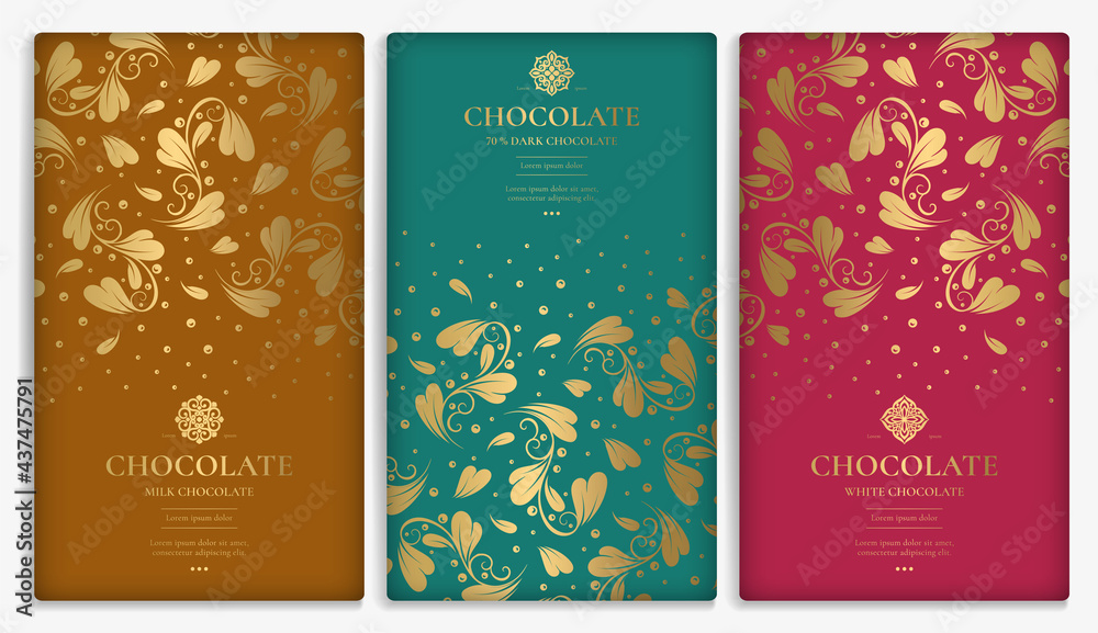 Luxury packaging design of chocolate bars. Vintage vector ornament ...
