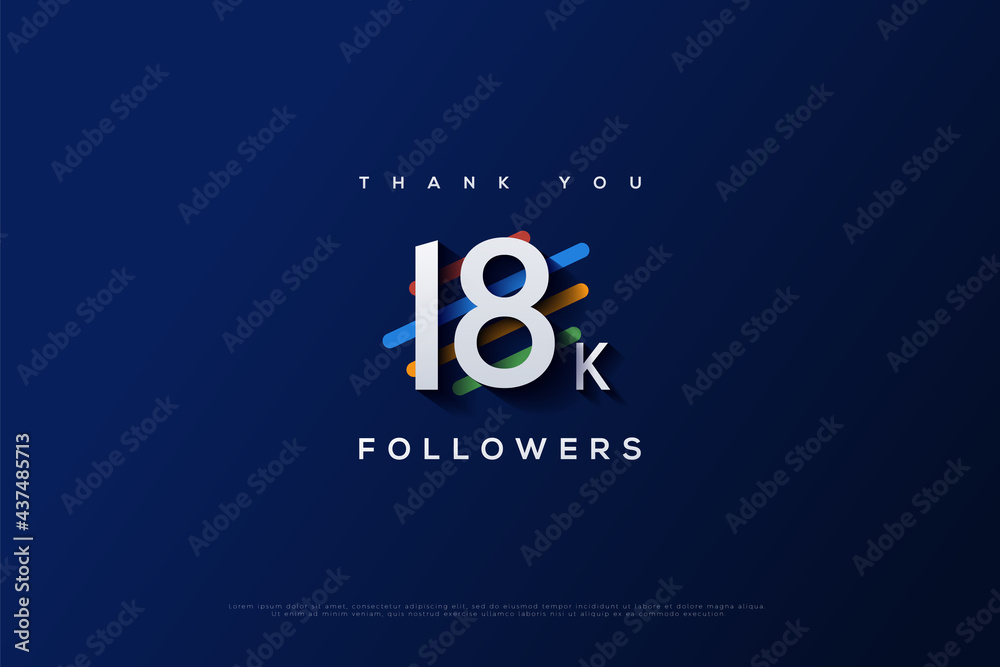 Thank you 18k followers with a background of several long oval shapes ...