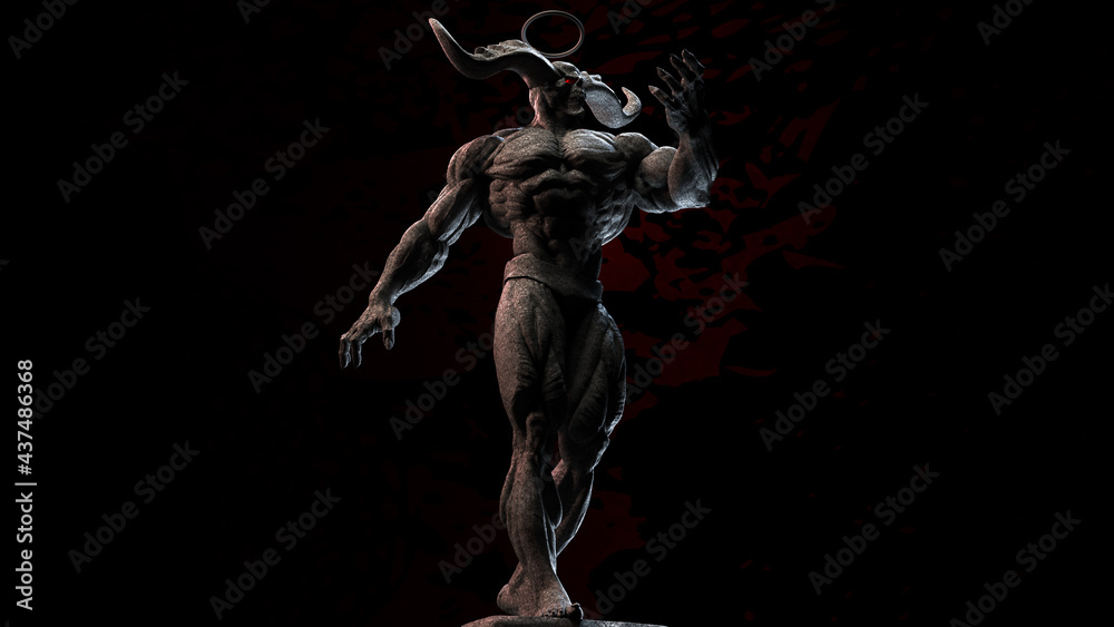 3D composite illustration of Kronos. A man with a skull head, with two ...