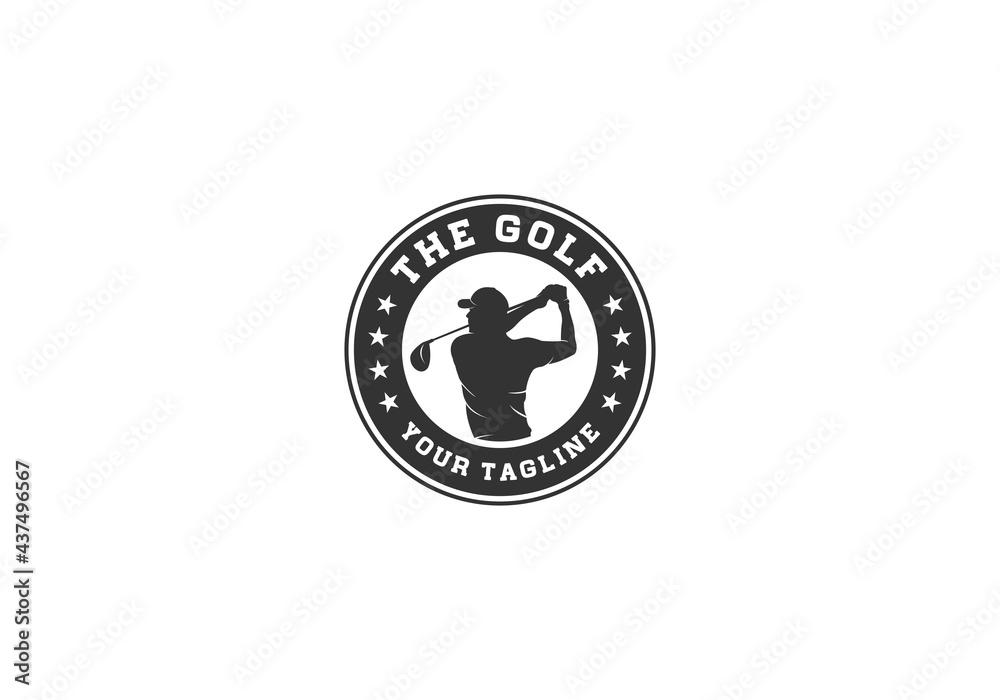 logo for golf with illustration of a golfer hitting a golf ball Stock ...