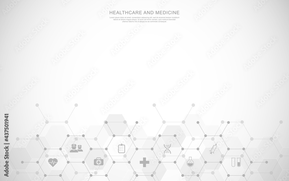 Medical background and healthcare technology with flat icons and ...