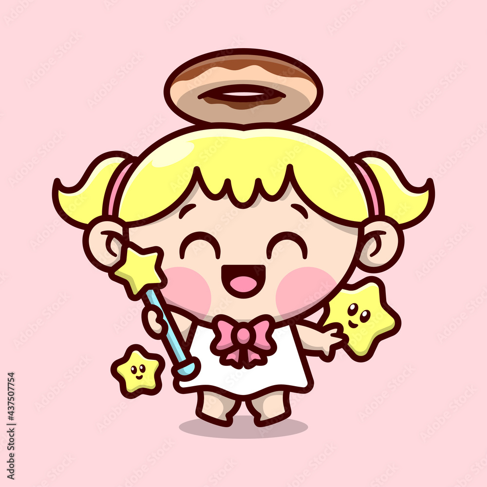 CUTE BLONDE LITTLE ANGEL WITH DONUT RING ON HER HEAD AND HOLDING A ...