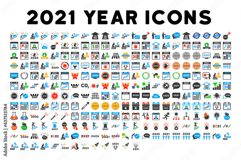 255 icons for 2021 year in flat style. 255 icons for 2021 year is a ...
