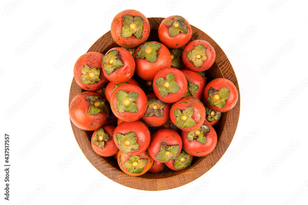 Sacred fig tree or diospyros malabarica fruits isolated on white ...