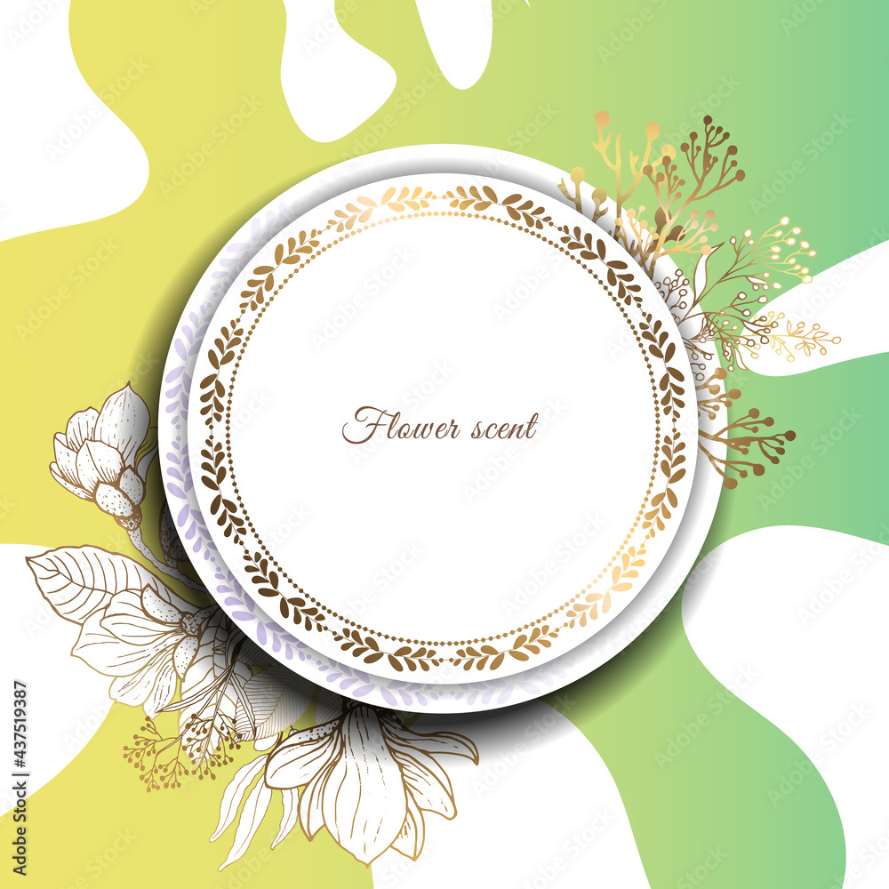 Gold frame. 3D paper cut. Leaves and flowers from golden threads ...