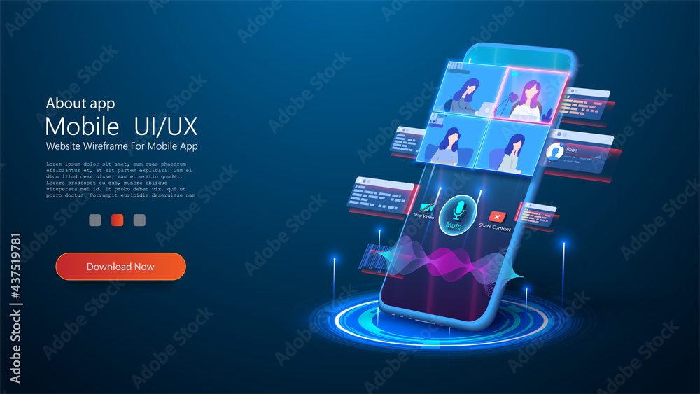 Phone with a group of colleagues taking part in video conference ...