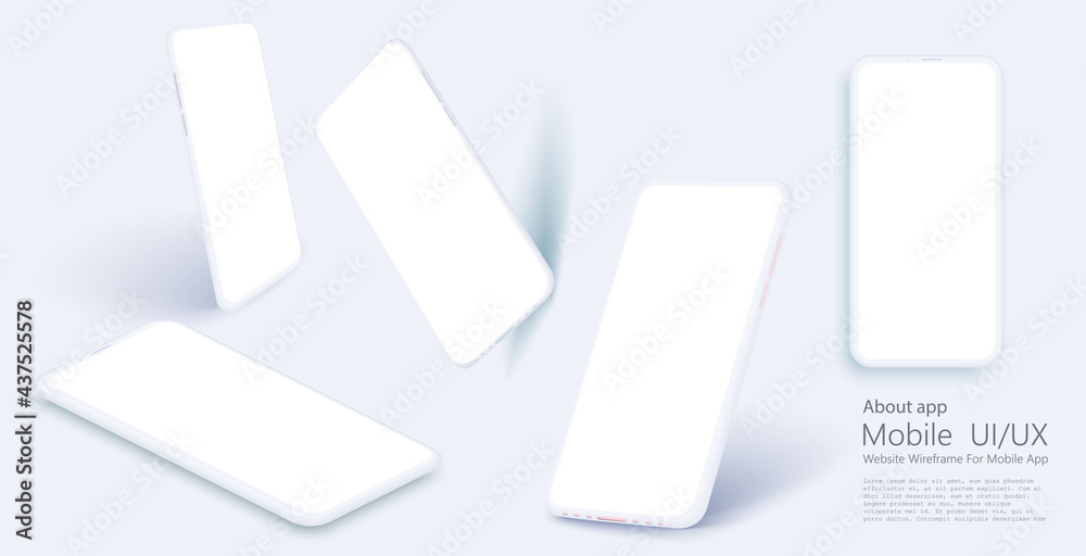 Smartphone frameless blank screen, rotated position. 3d isometric illustration cell phone ...