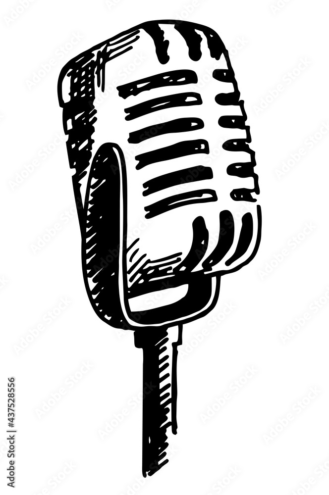 Vintage microphone hand drawn engraving style vector illustration. Hand ...
