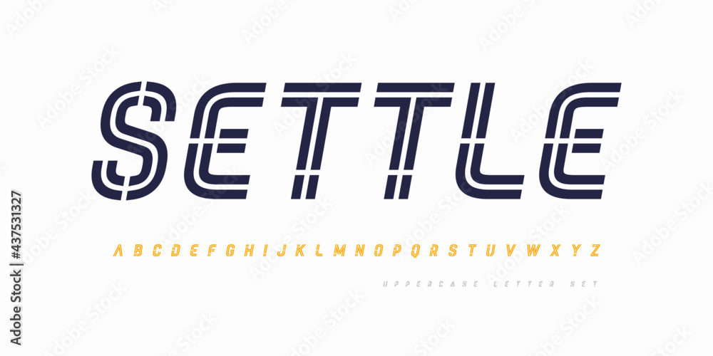 Vector inline stencil uppercase letter set, italic alphabet, font ...