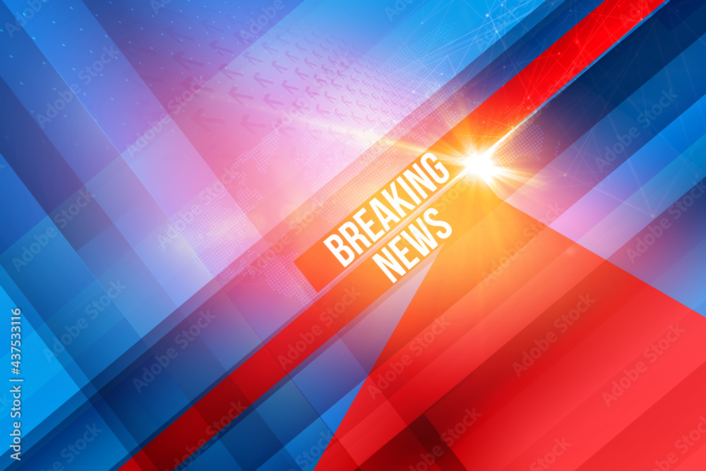 BREAKING NEWS background with 3D diagonal-vertical lines and lens flare ...