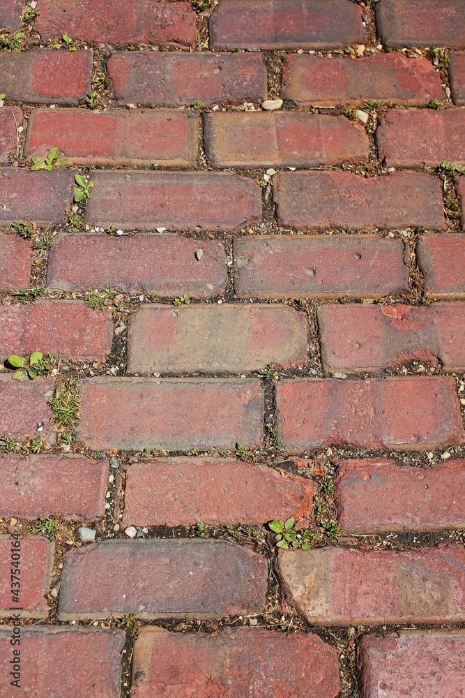 Vintage red brick road paved with old bricks. Stock Photo | Adobe Stock