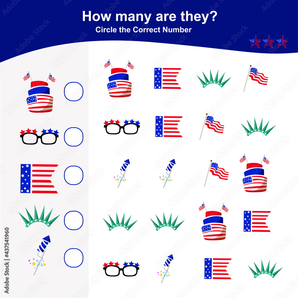 Counting American Independence Day for Preschool Children. This ...