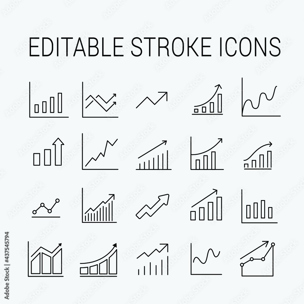 Growth related vector icon set. Well-crafted sign in thin line style ...