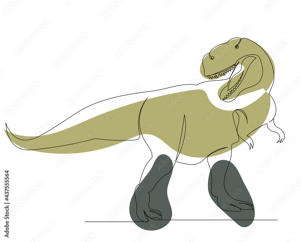 dinosaur green one line drawing isolated, vector Stock Vector | Adobe Stock