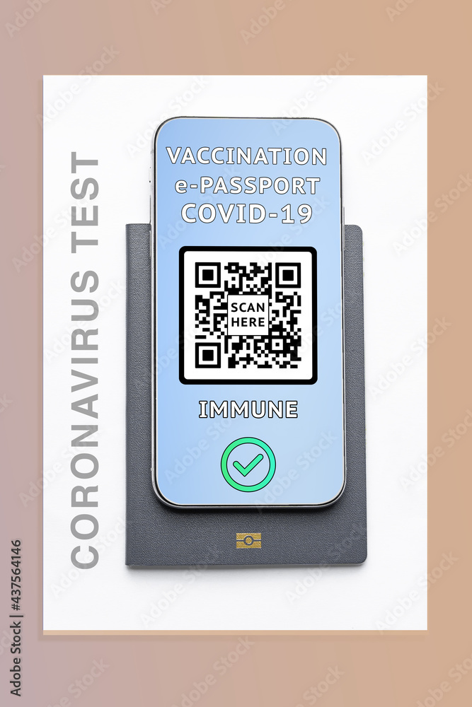 vaccination e-passport app with the QR code on the screen of a modern ...