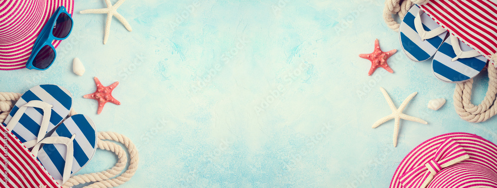 Summer holiday vacation background with beach accessories. Stock Photo ...