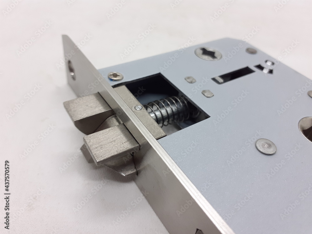 Industrial Mechanical Door Lock Parts and Components in White isolated ...