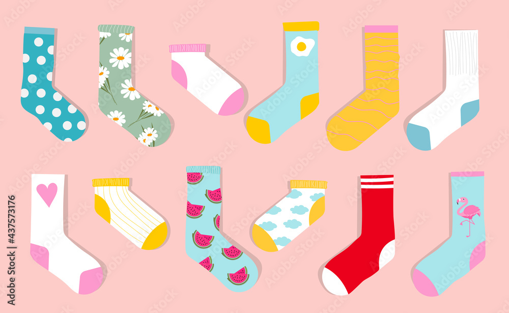 Set of colorful and funny socks.Variety of funny socks with different ...