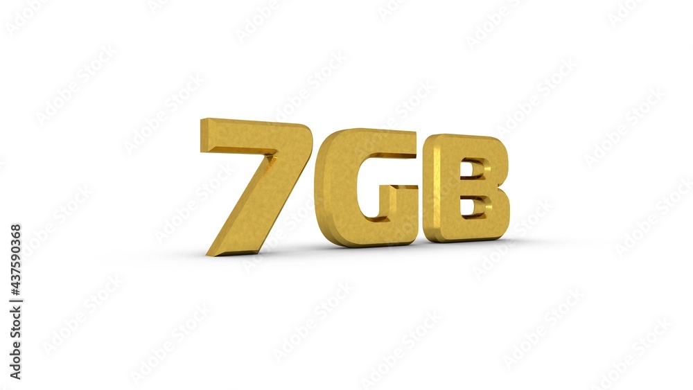 Glass text "7 GB" on a white background with a shadow at the bottom ...