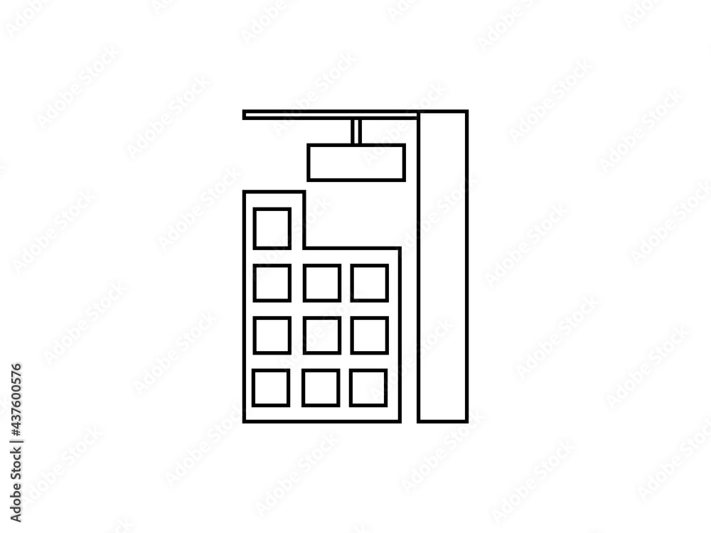 icon of a house under construction with a crane lifting a beam. Symbol ...