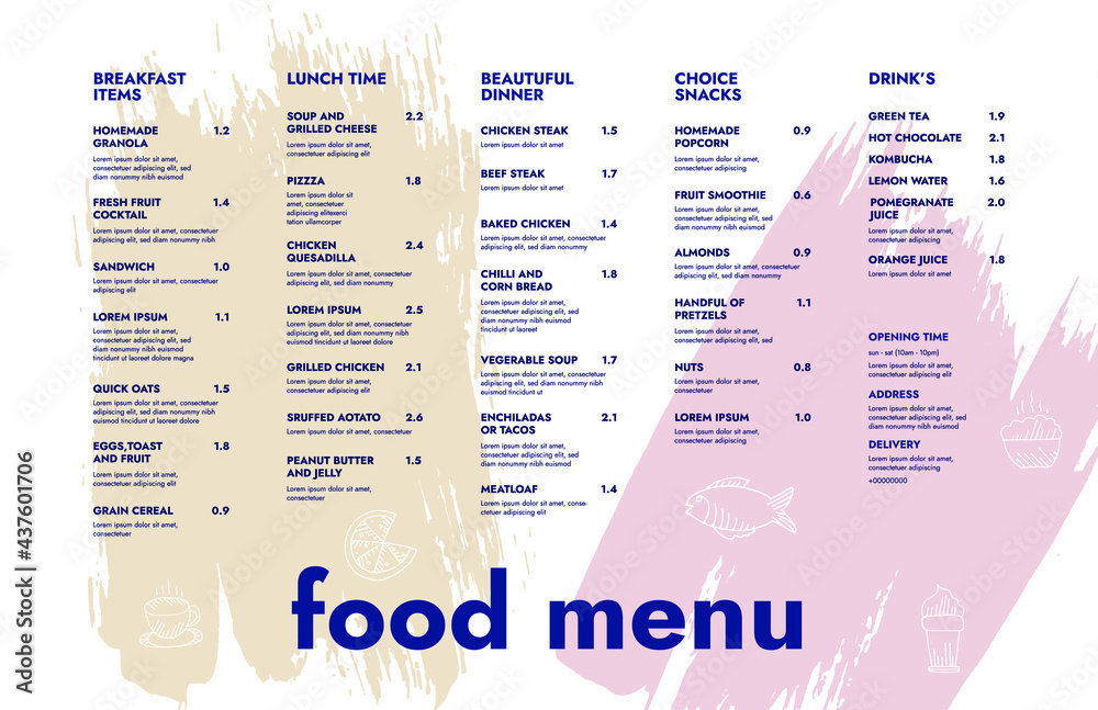 Restaurant cafe menu, template design. One page food menu template ...