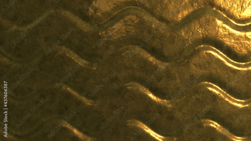 Gold glossy metallic abstract background with convex waves. Screensaver ...