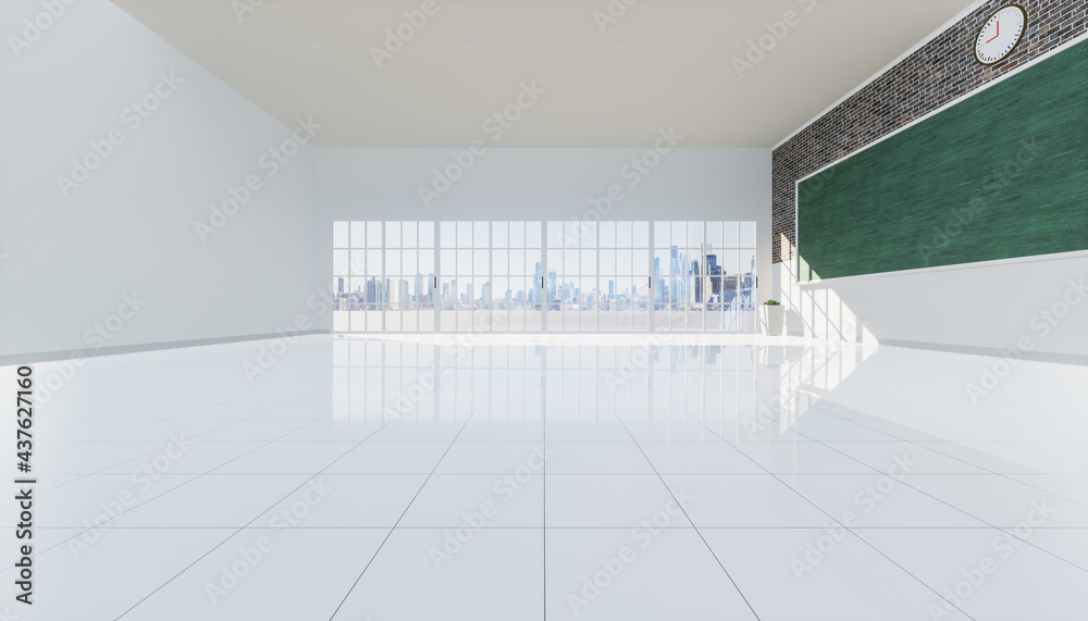 3d rendering of classroom background. Empty room interior in school ...