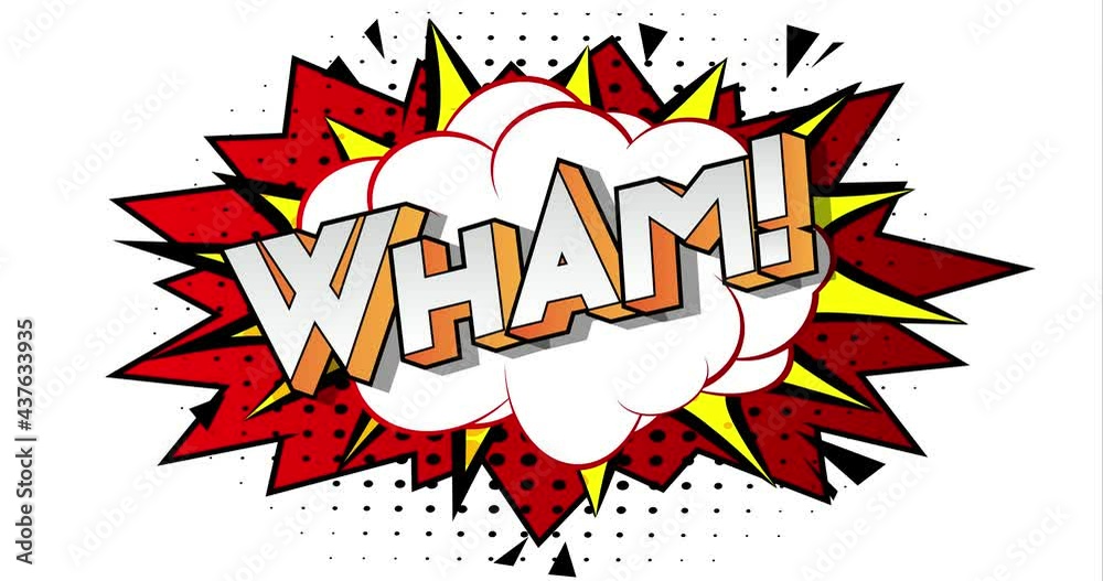 Comic lettering wham. 4k animated text with changing colors on comic ...