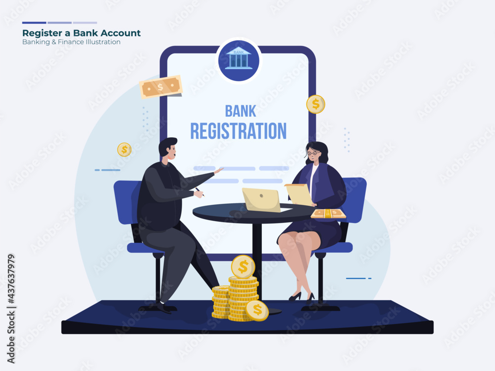 Register or opening bank account illustration concept Stock Vector ...