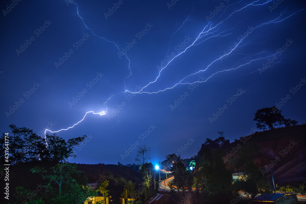 lightning in the night, Thunder images and light trail , night sky ...