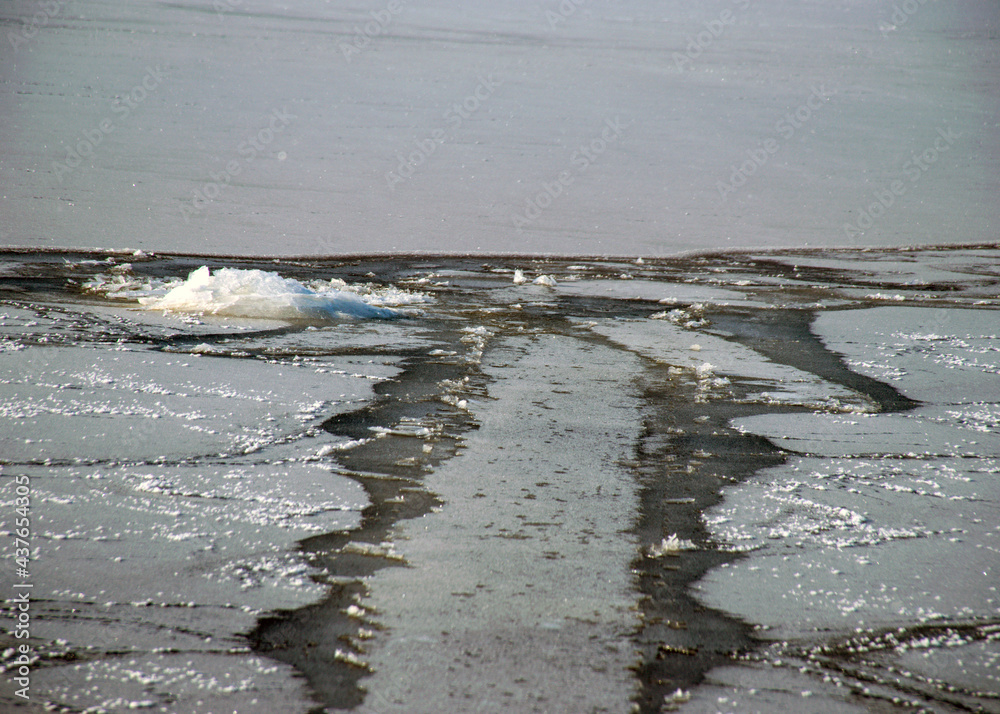 various ice formations in the sea, ice texture on the water surface ...