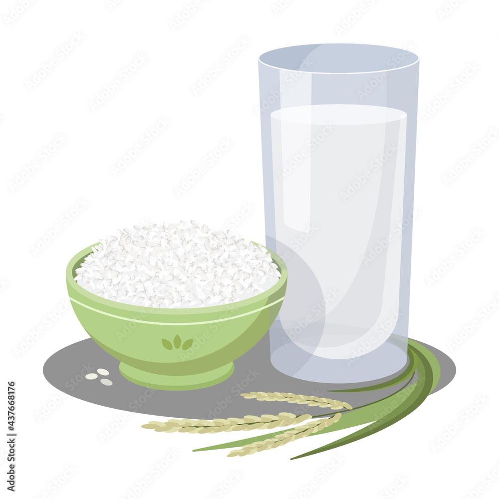 vegan rice milk vector illustration. A glass of rice milk. Vegan milk ...