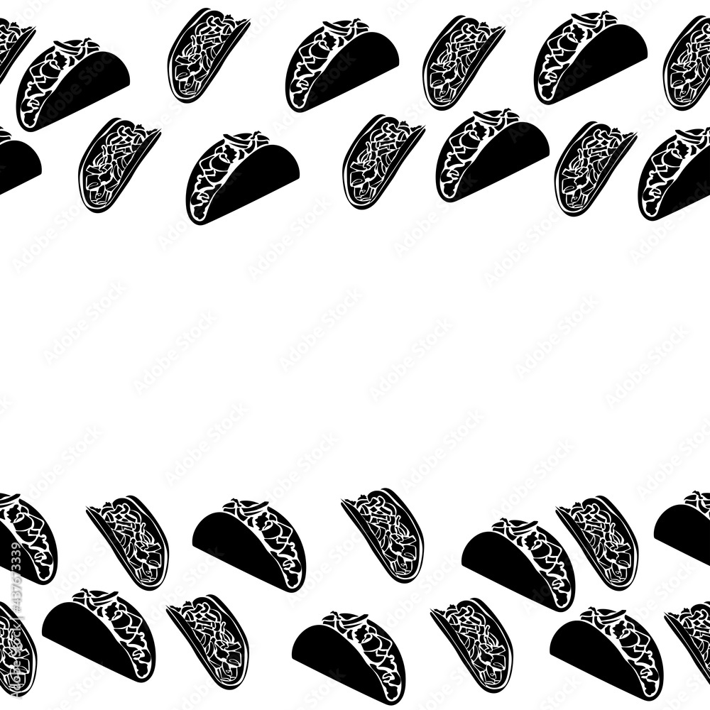 Taco silhouette horizontal border, traditional mexican food decorative ...