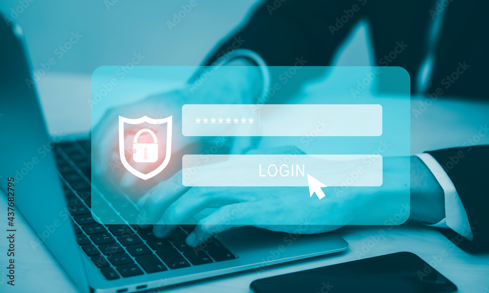 Foto de Security password login online concept Hands typing and ...