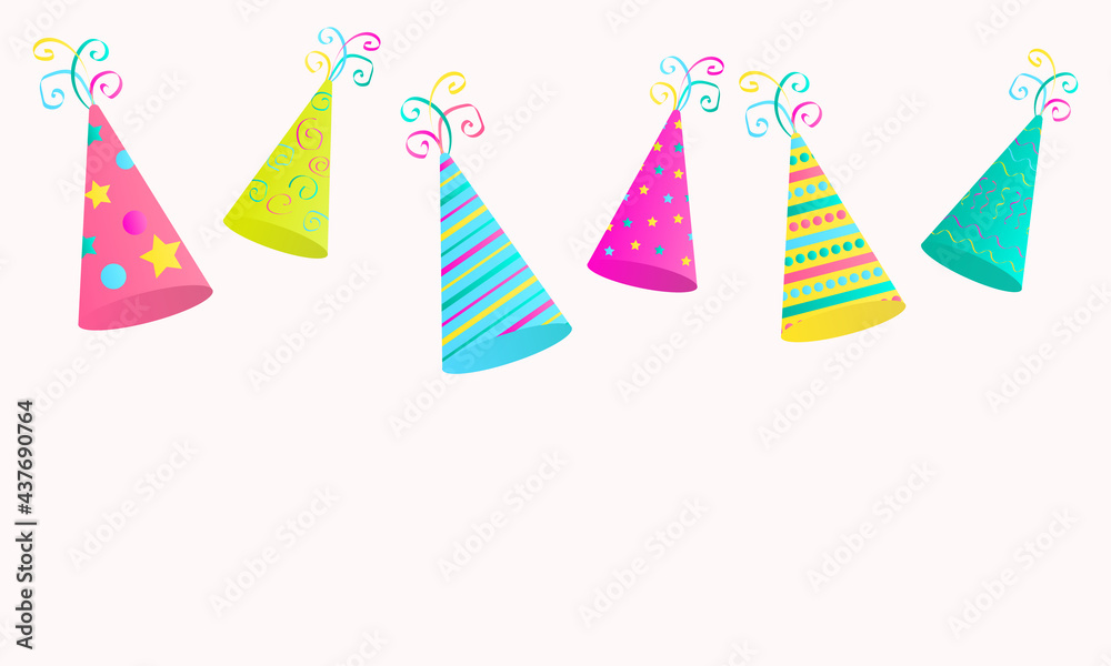 multicolored festive caps on a light background with an empty place to ...