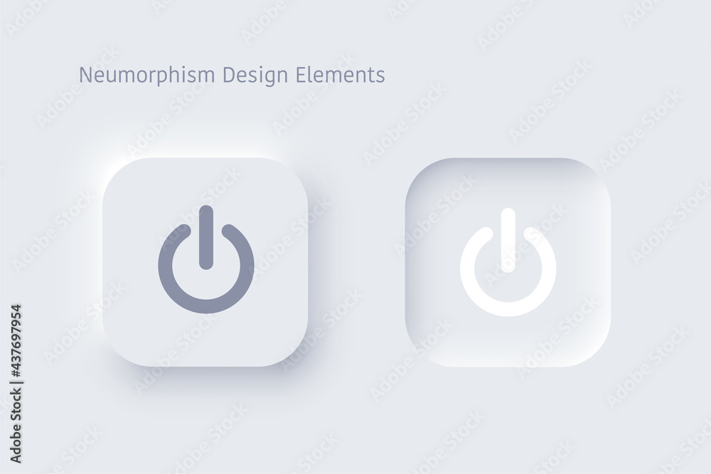 Editable neomorphism on off square shape power button set. Objects for ...