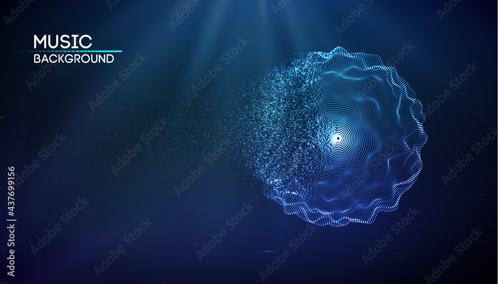 Music background line flow. Vector particle big data visualisation of ...