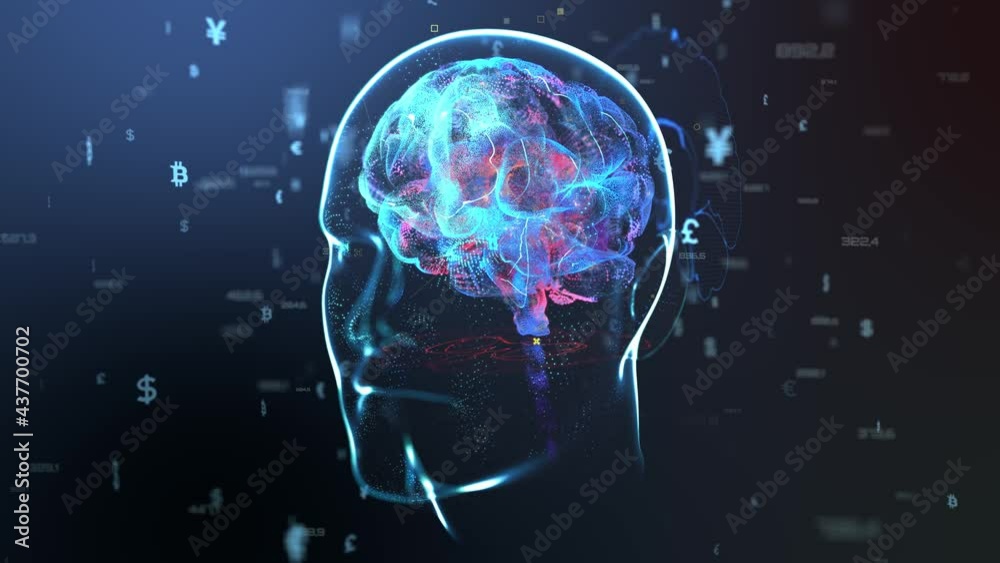 3d animation of the human brain. Futuristic brain interface concept ...