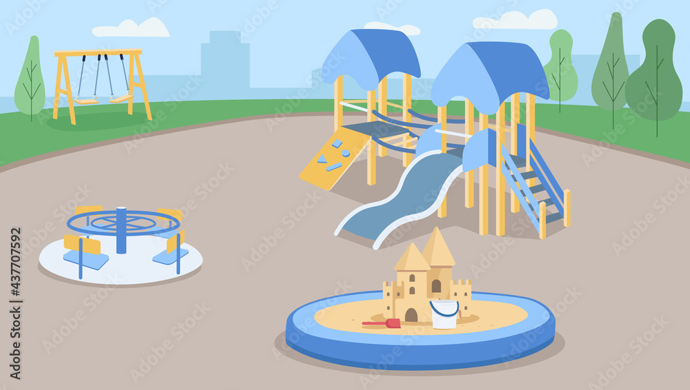 Empty playground flat color vector illustration. Zone for children ...