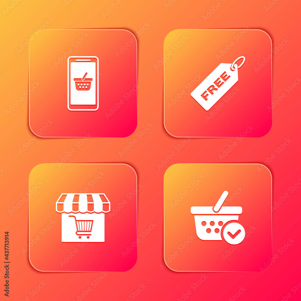 Set Mobile and shopping basket, Price tag with Free, Market store cart ...