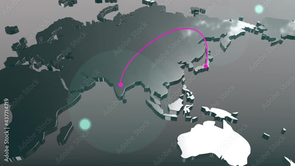 Japan to India connection world map animation Stock ビデオ | Adobe Stock