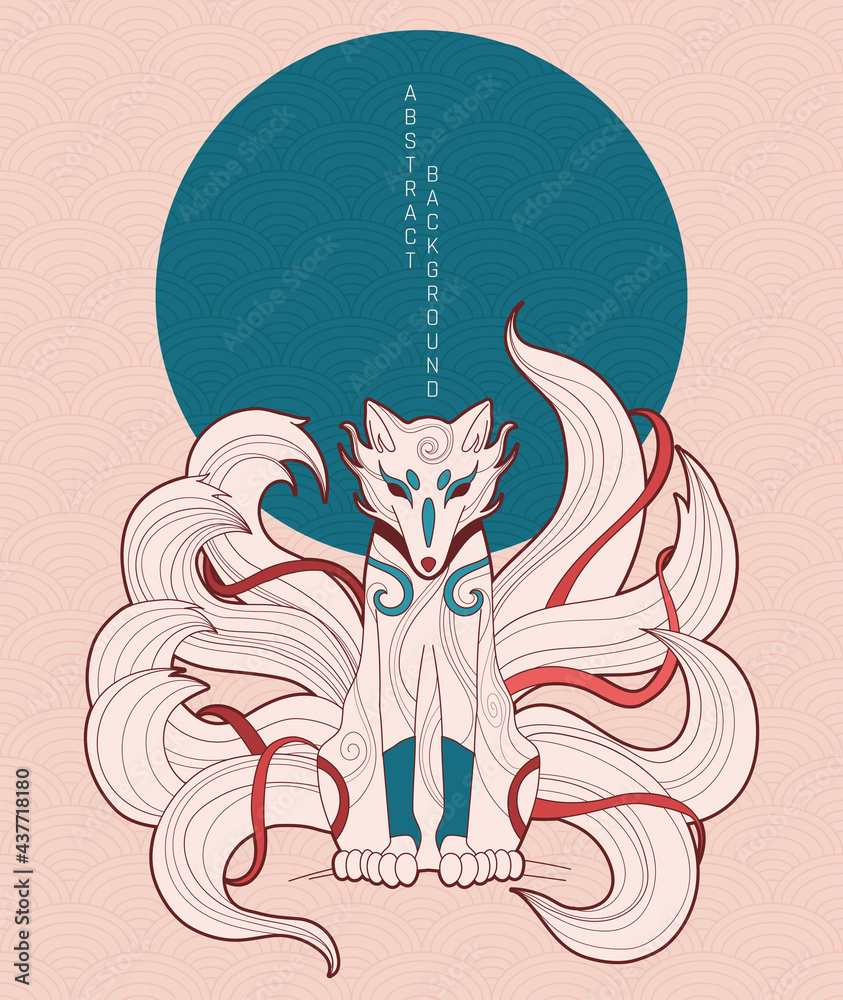 vector abstract illustration of japanese fantasy creature nine tailed ...