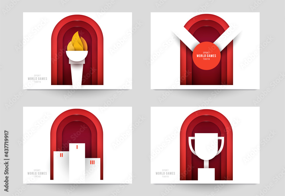 Set templates for action sport games in modern paper cut style ...