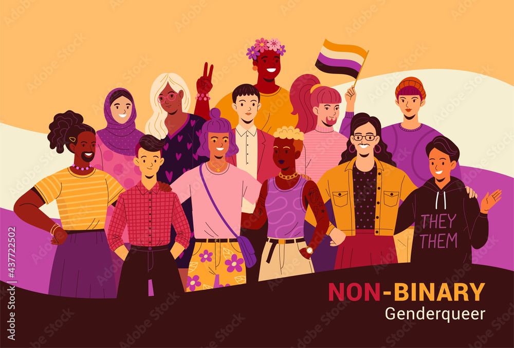 Non-binary People poster. Vector illustration of a group of diverse ...