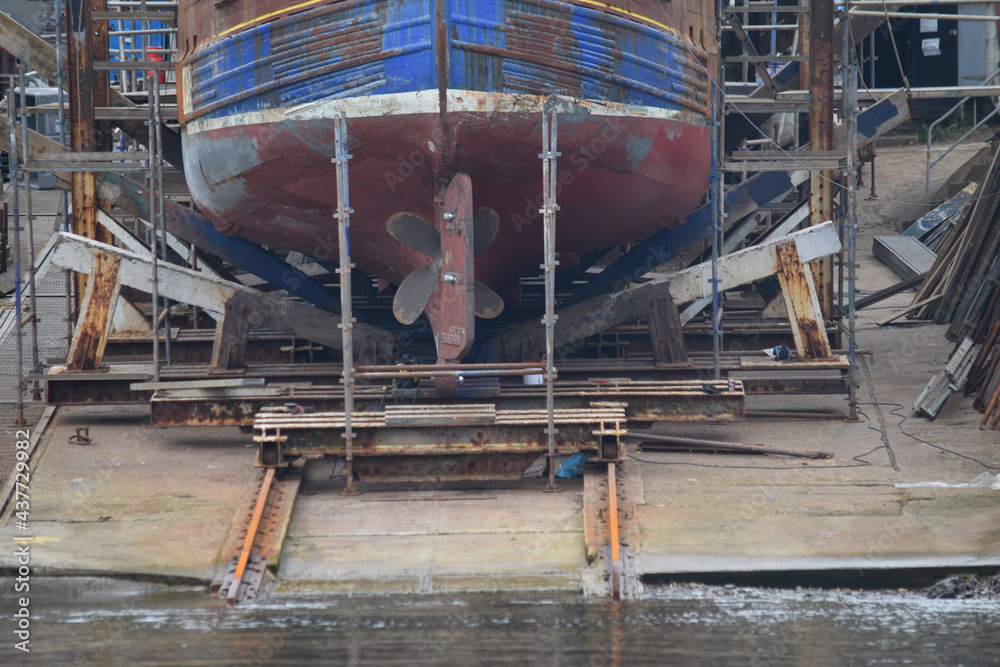A trawler in dry dock at Mallaig the Scottish Highlands Stock Photo ...
